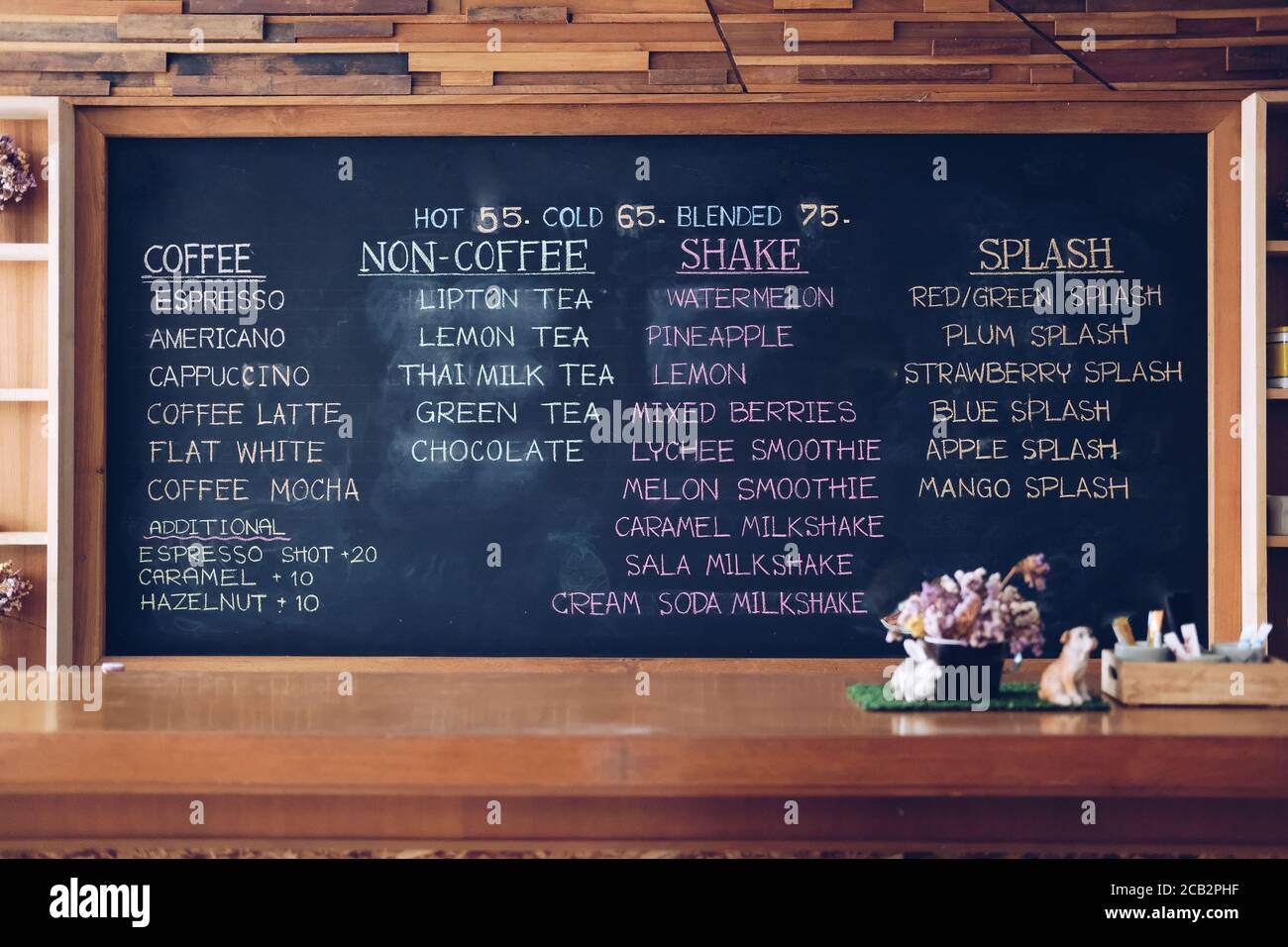refreshment beverage menu on blackboard at cafe coffee shop Stock Photo ...