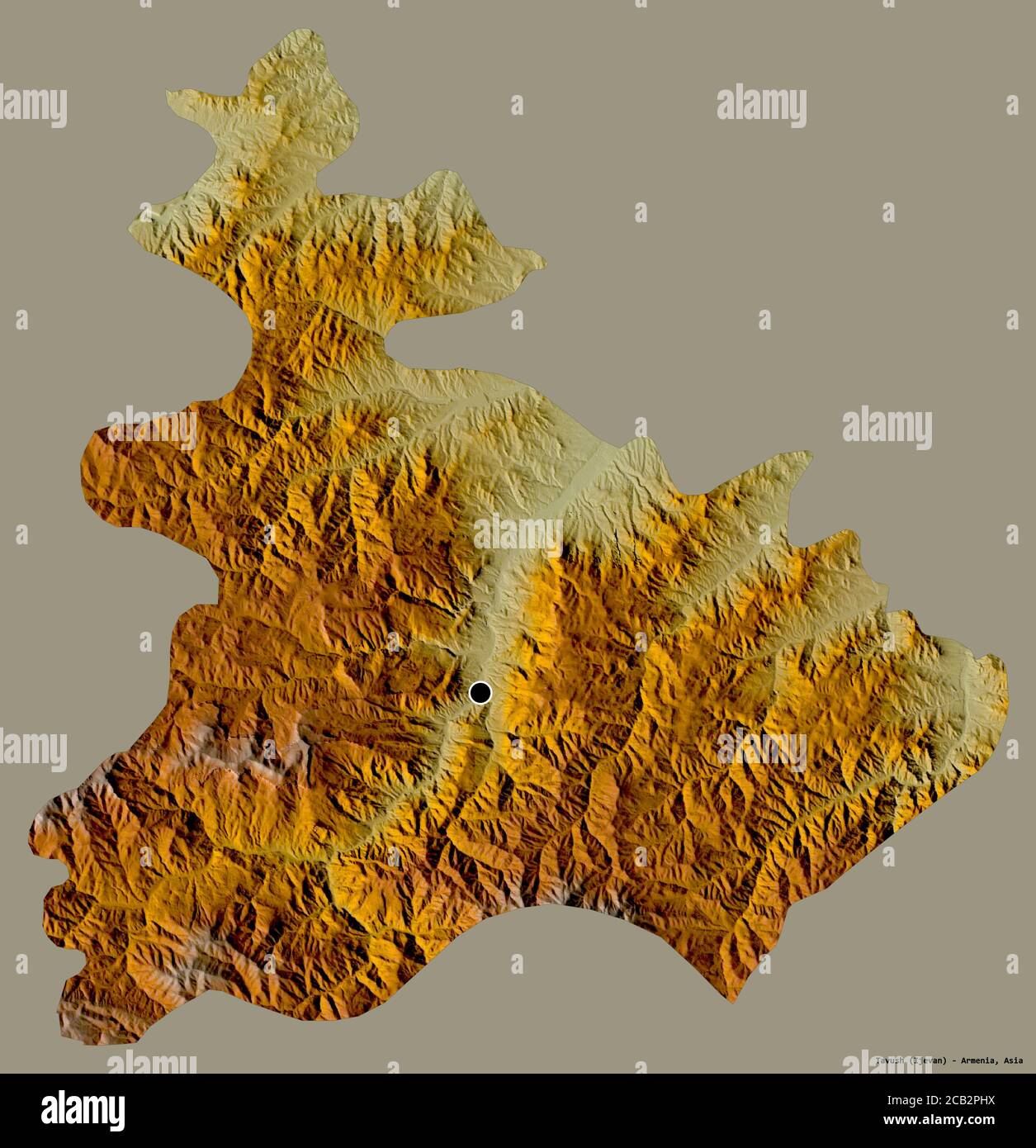 Shape of Tavush, province of Armenia, with its capital isolated on a ...