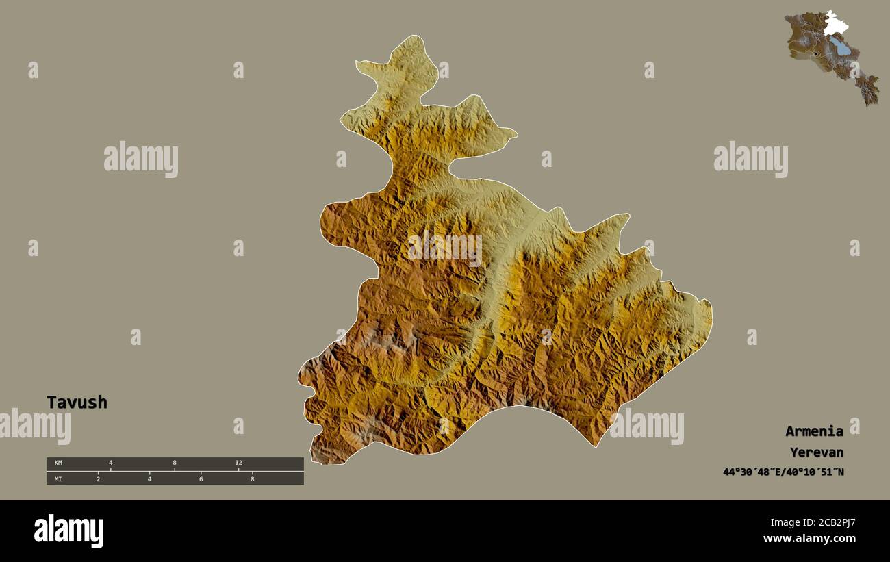 Shape of Tavush, province of Armenia, with its capital isolated on ...