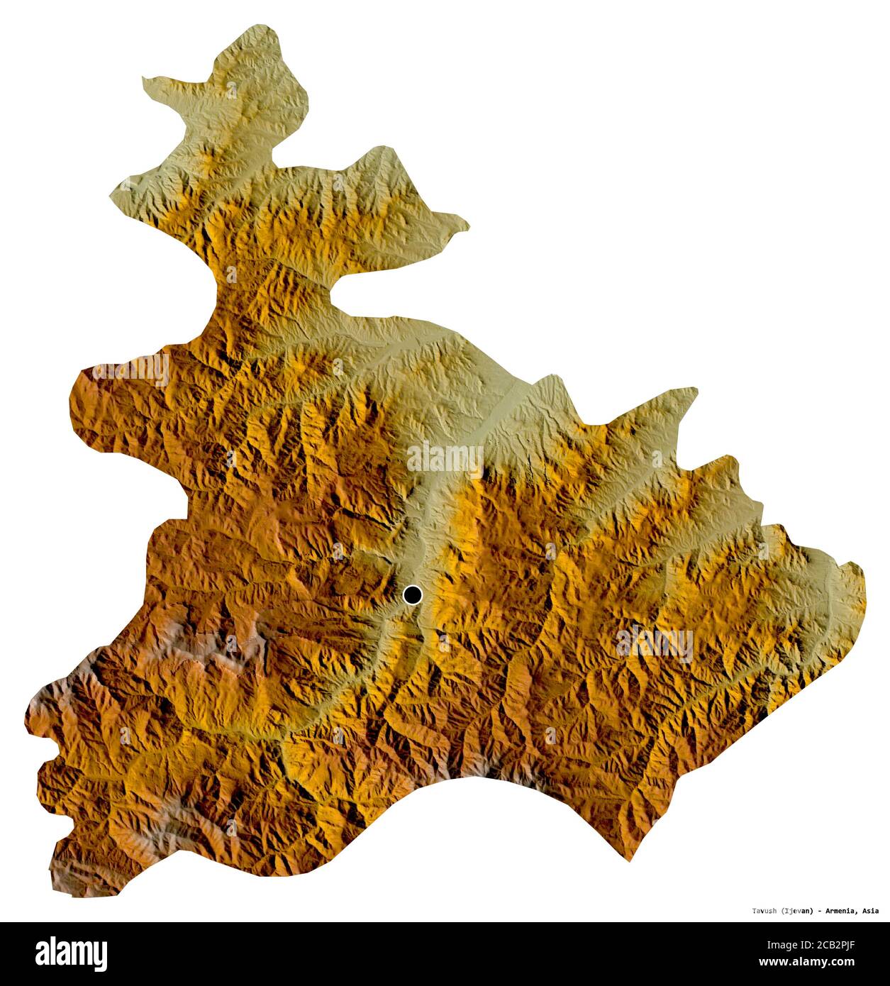 Shape of Tavush, province of Armenia, with its capital isolated on ...