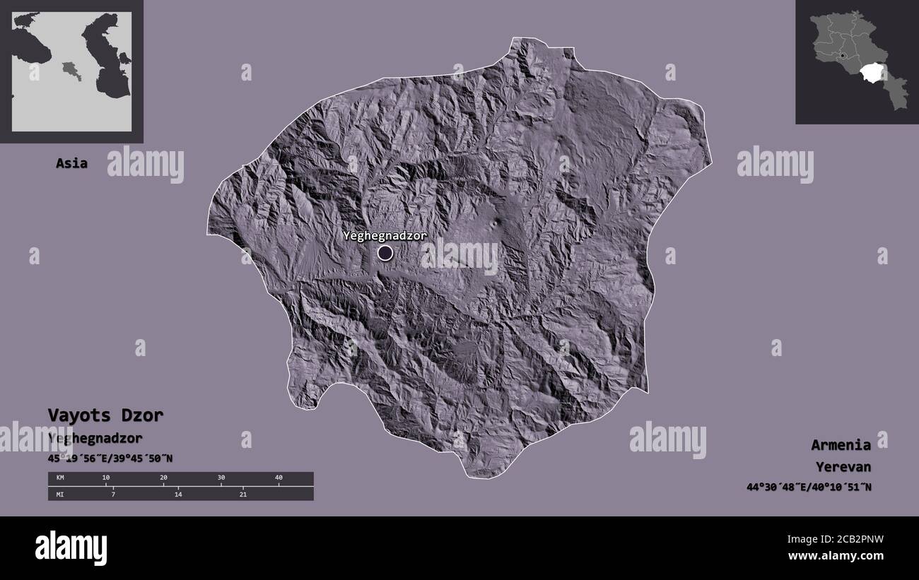 Shape of Vayots Dzor, province of Armenia, and its capital. Distance ...
