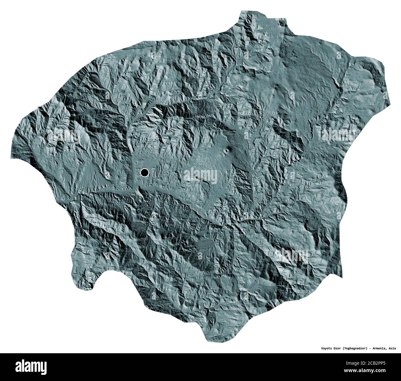 Shape of Vayots Dzor, province of Armenia, with its capital isolated on ...