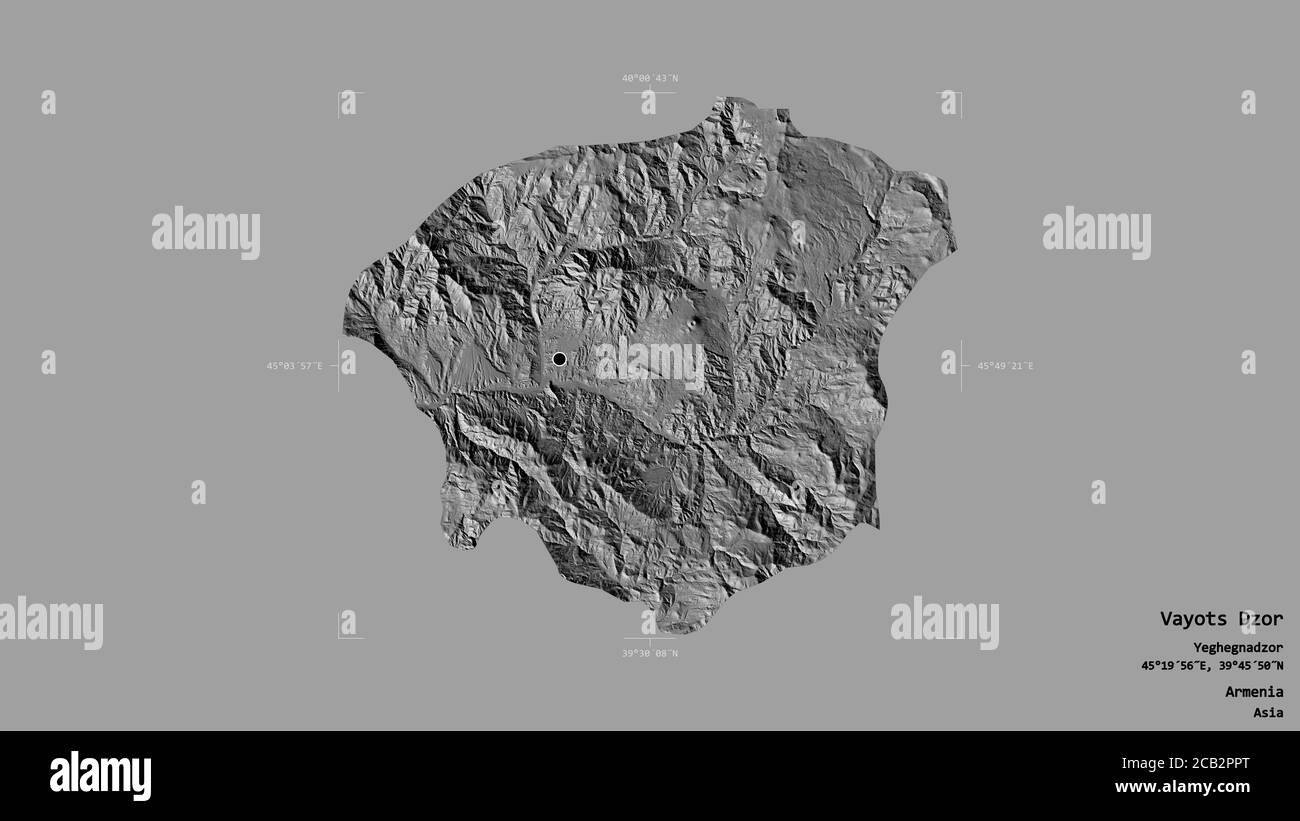 Area of Vayots Dzor, province of Armenia, isolated on a solid ...