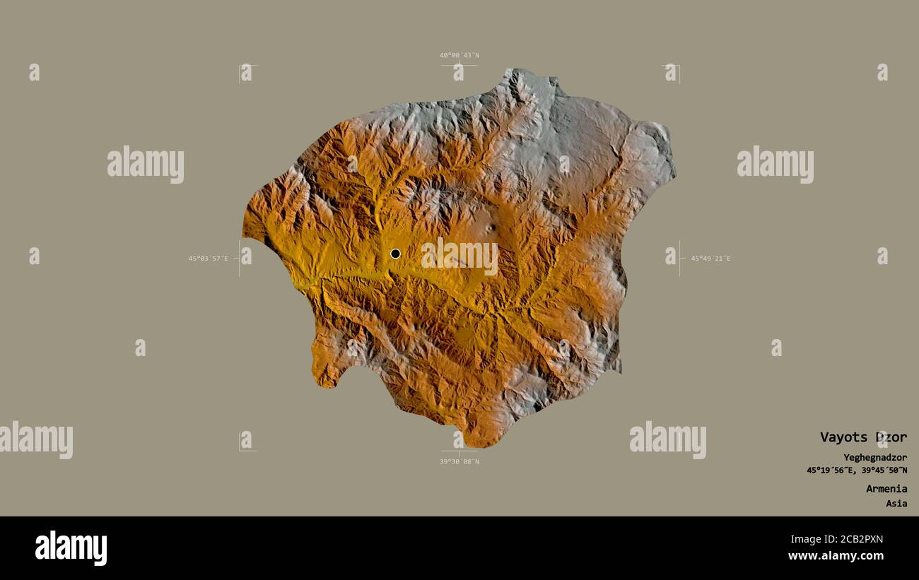 Area of Vayots Dzor, province of Armenia, isolated on a solid ...