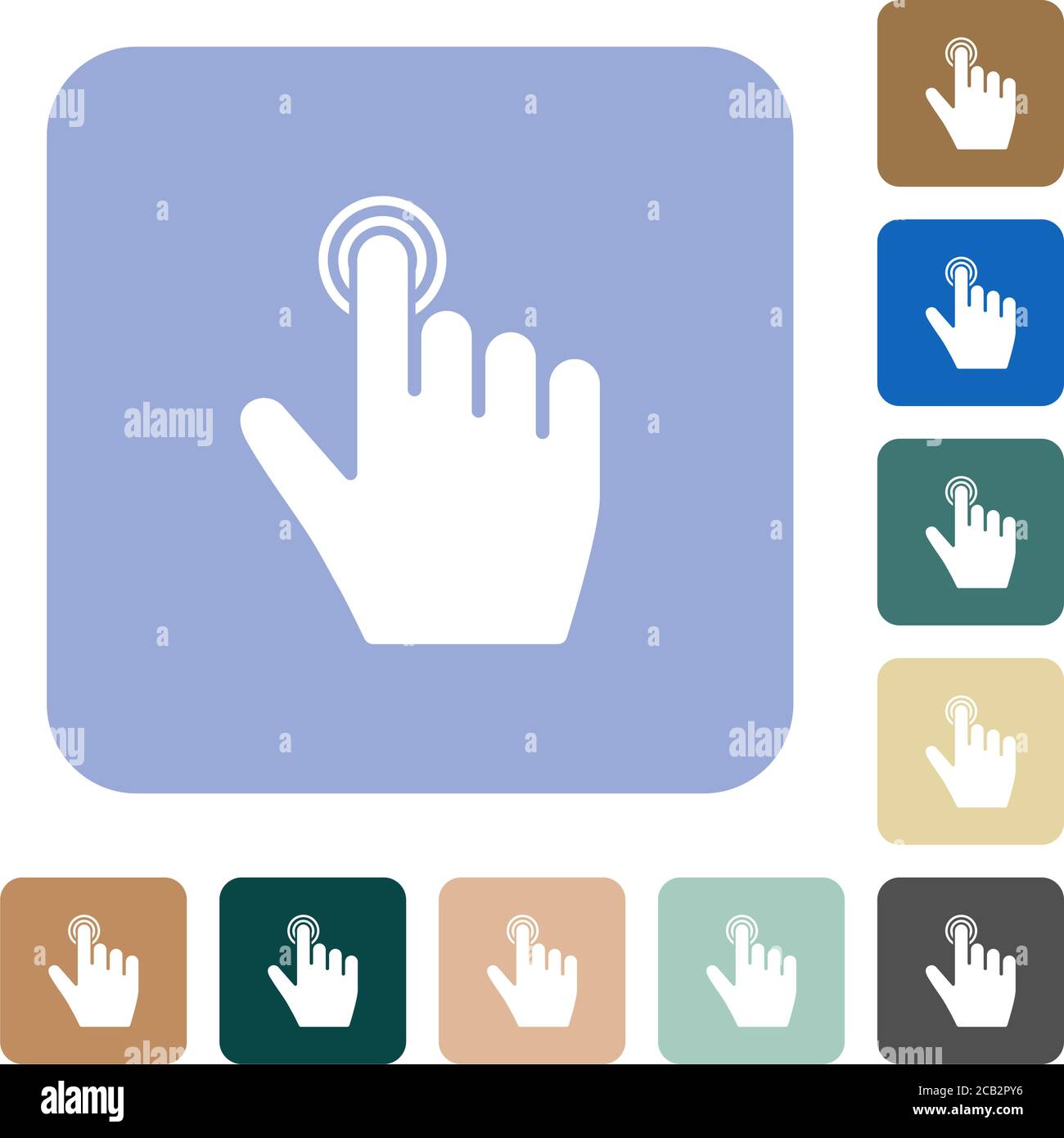 right handed clicking gesture white flat icons on color rounded square ...