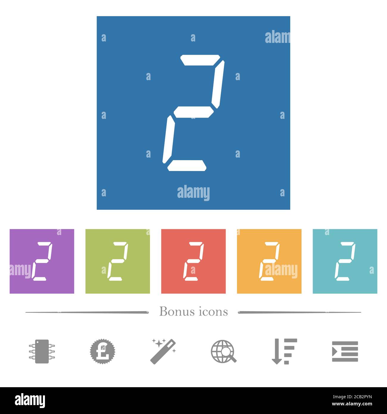 digital number two of seven segment type flat white icons in square ...