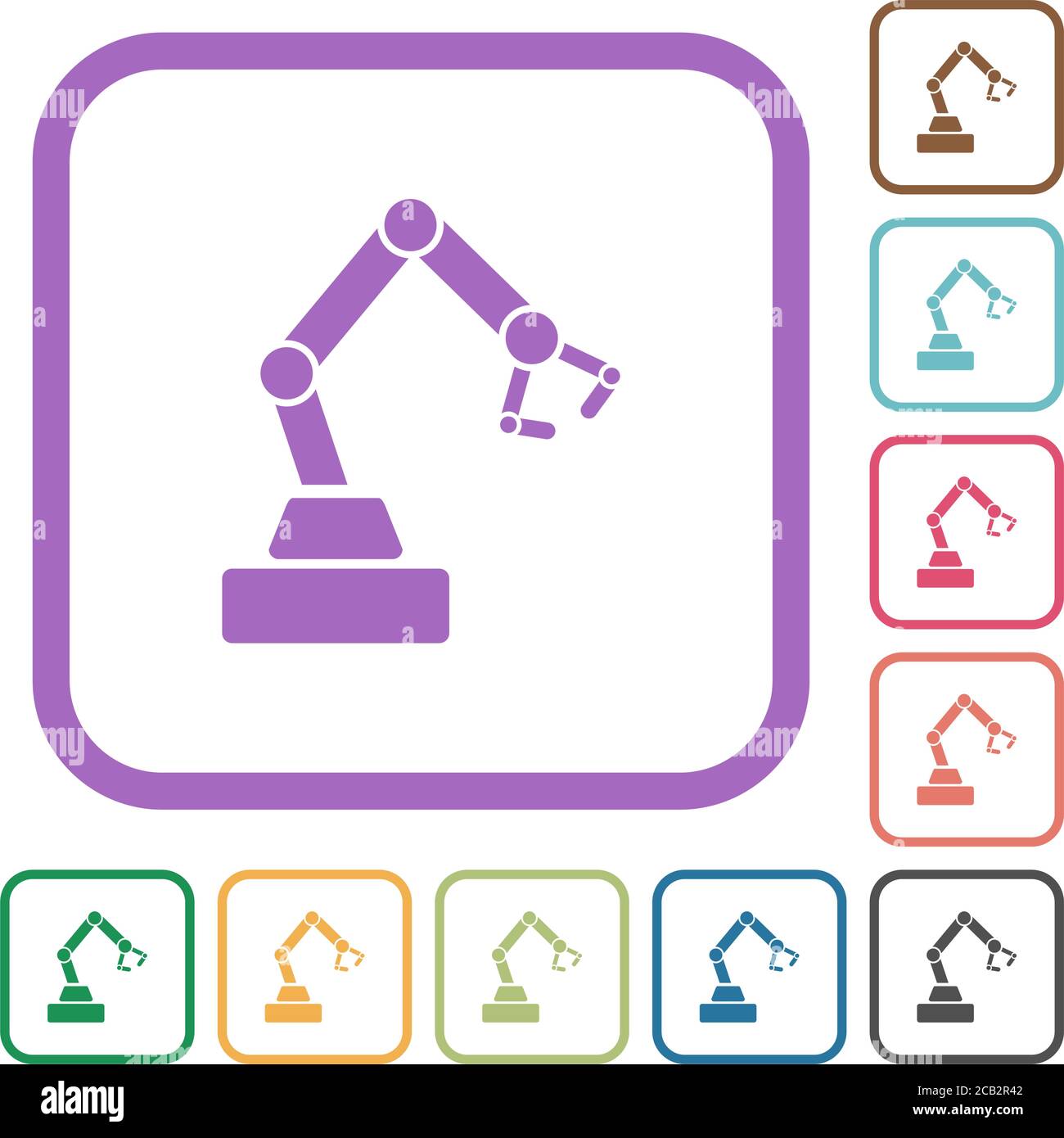 Robot arm simple icons in color rounded square frames on white ...