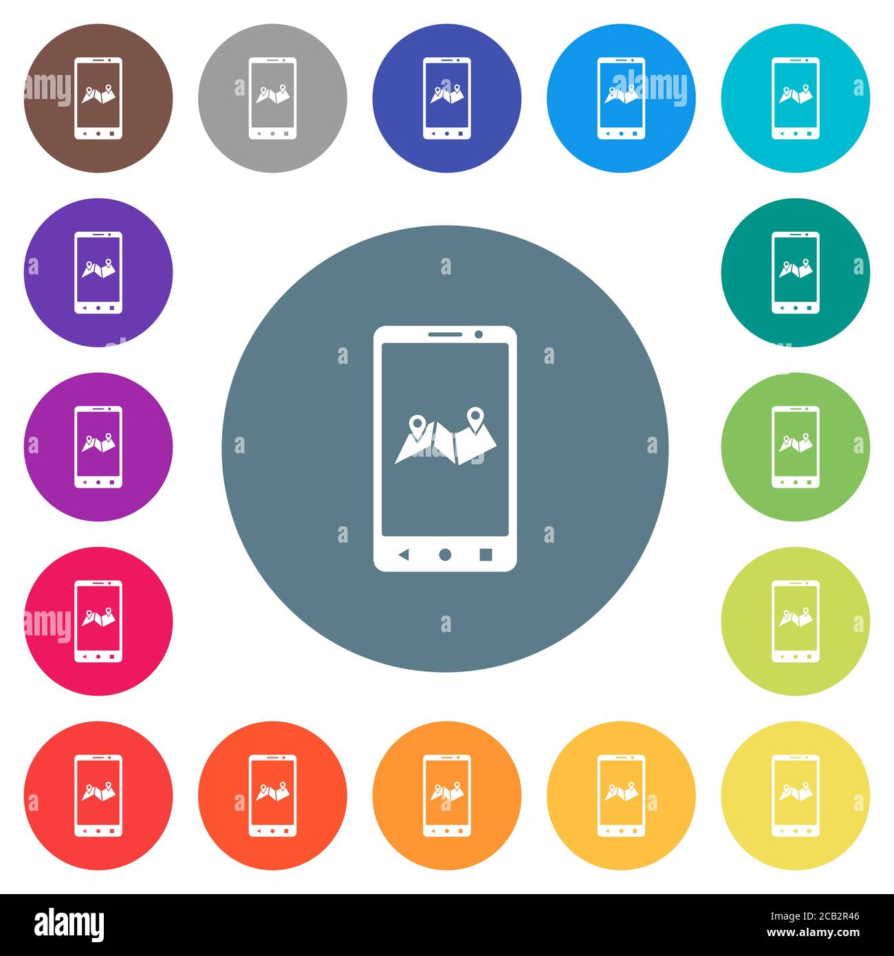 Mobile routing flat white icons on round color backgrounds. 17 ...