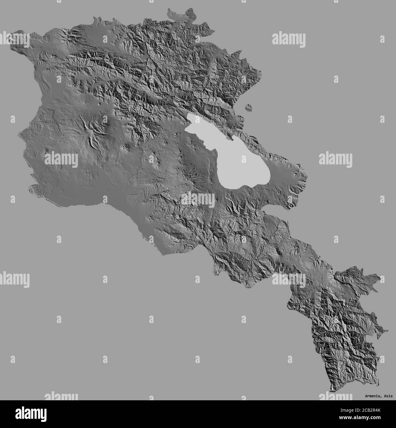 Shape of Armenia with its capital isolated on a solid color background ...