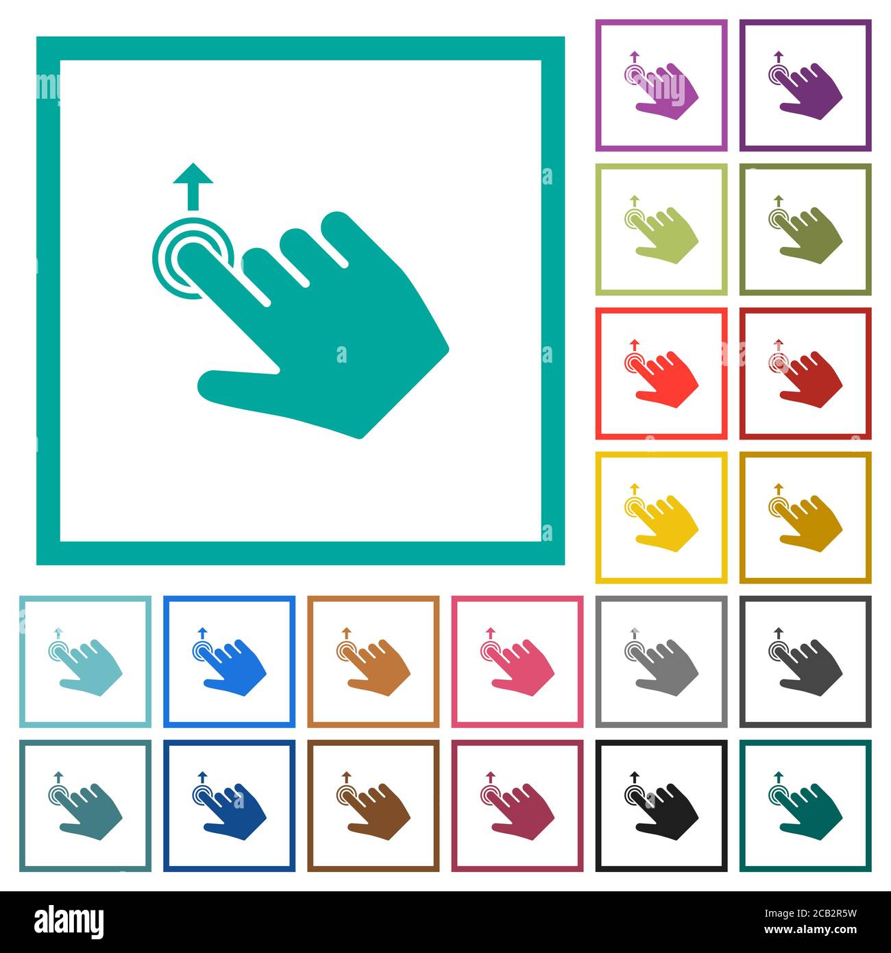 Right handed slide up gesture flat color icons with quadrant frames on ...