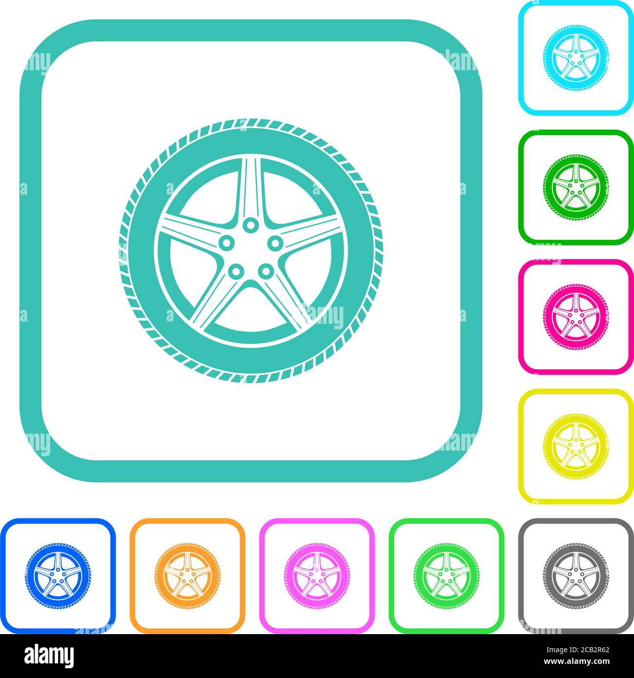 Car wheel vivid colored flat icons in curved borders on white ...