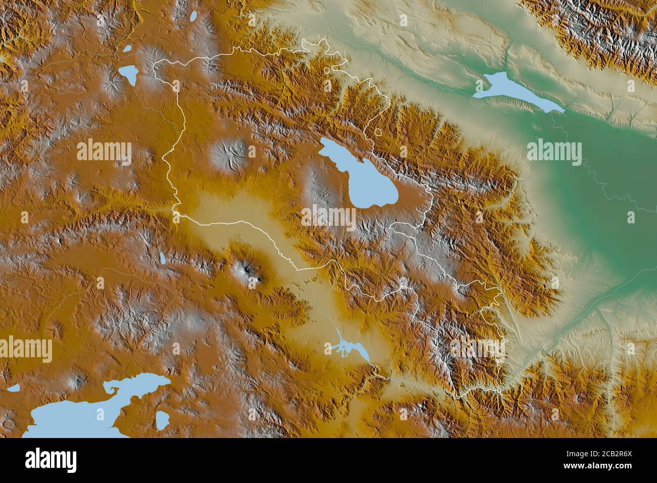 Extended area of outlined Armenia. Topographic relief map. 3D rendering Stock Photo - Alamy