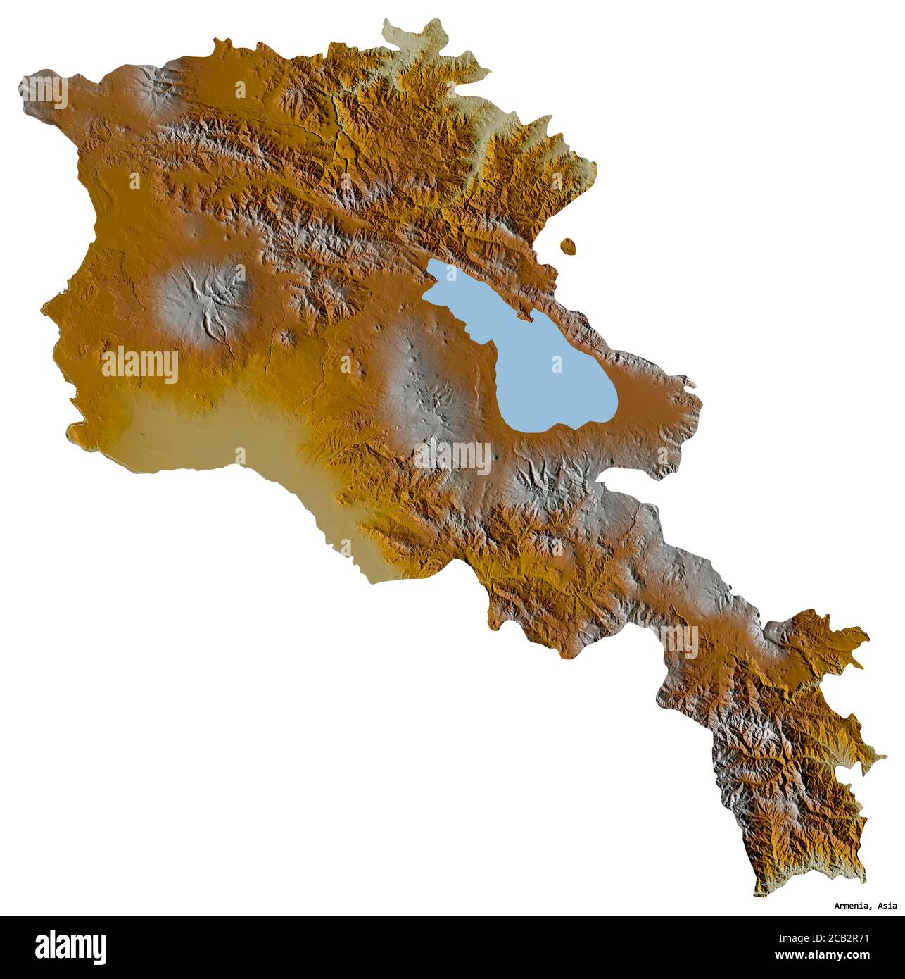 Shape of Armenia with its capital isolated on white background ...