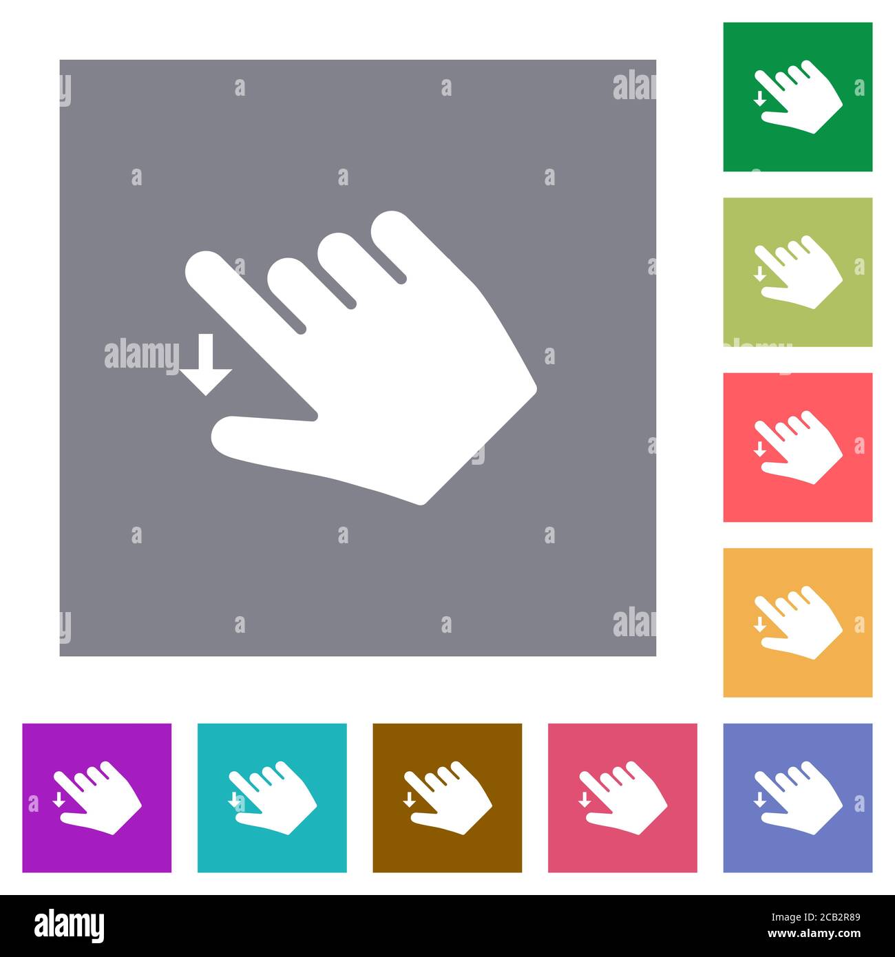 Right handed move down gesture flat icons on simple color square ...