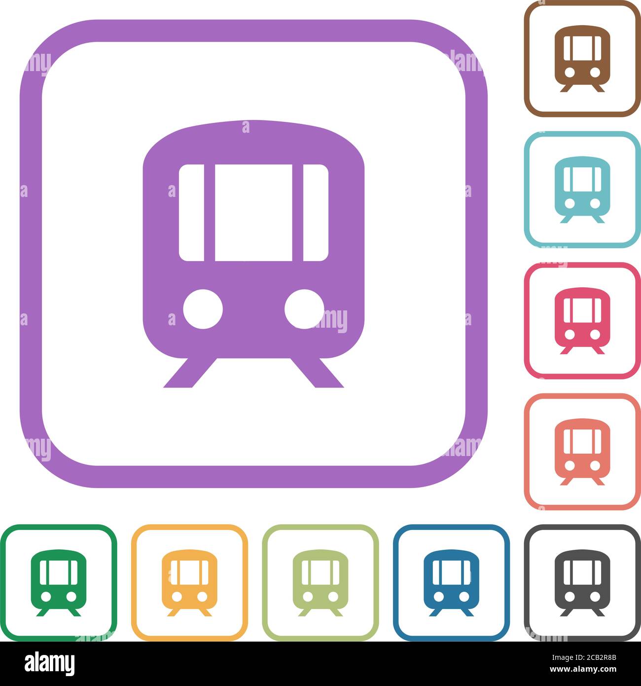 Train simple icons in color rounded square frames on white background ...