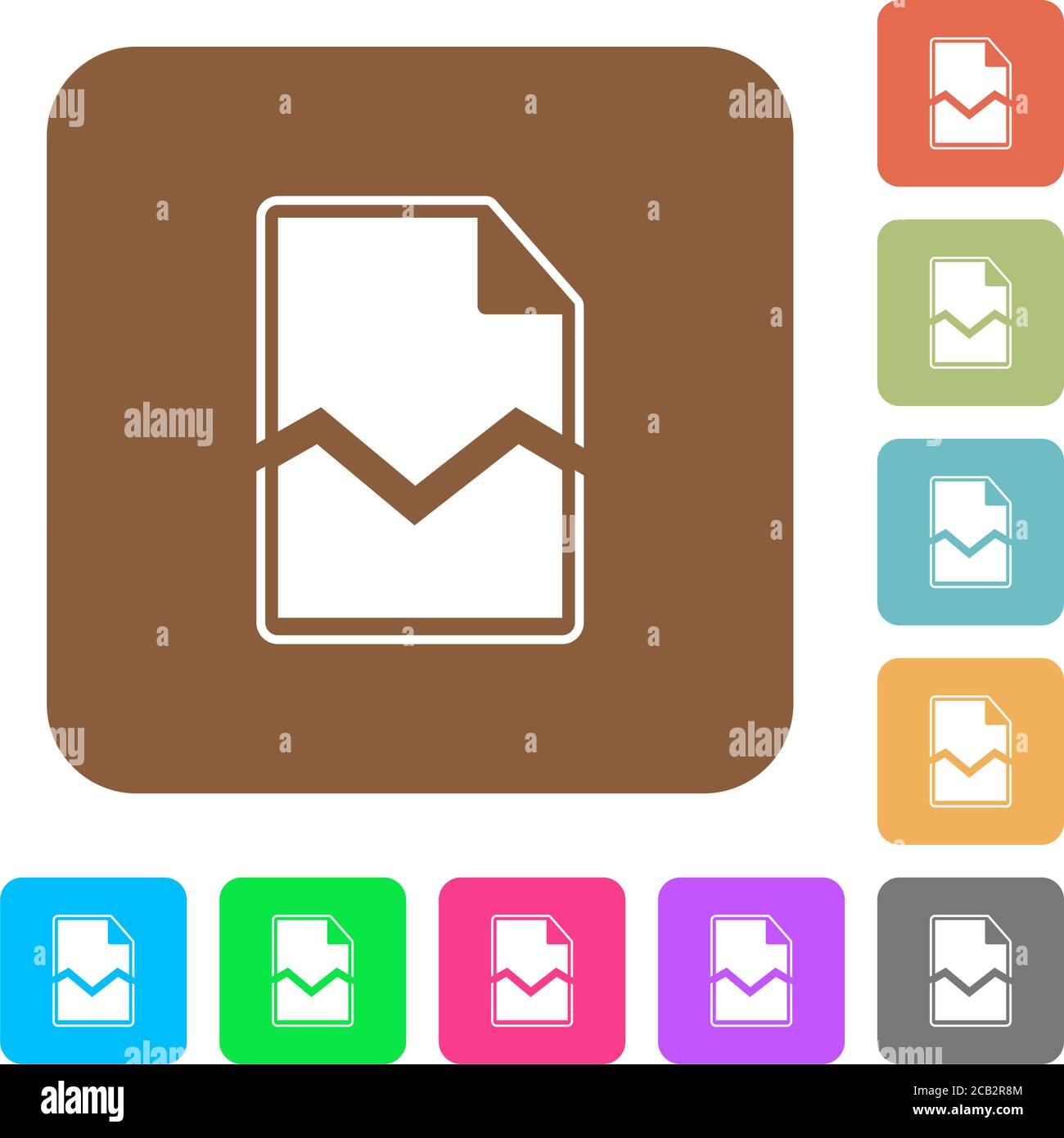 Broken page flat icons on rounded square vivid color backgrounds Stock ...