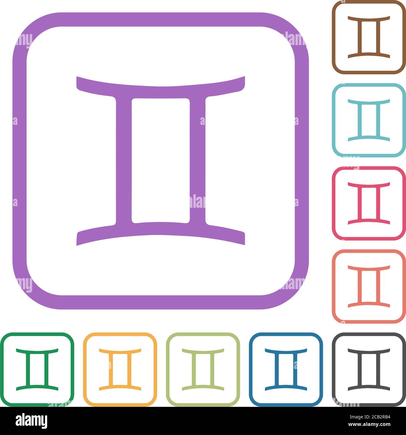 Gemini zodiac symbol simple icons in color rounded square frames on ...