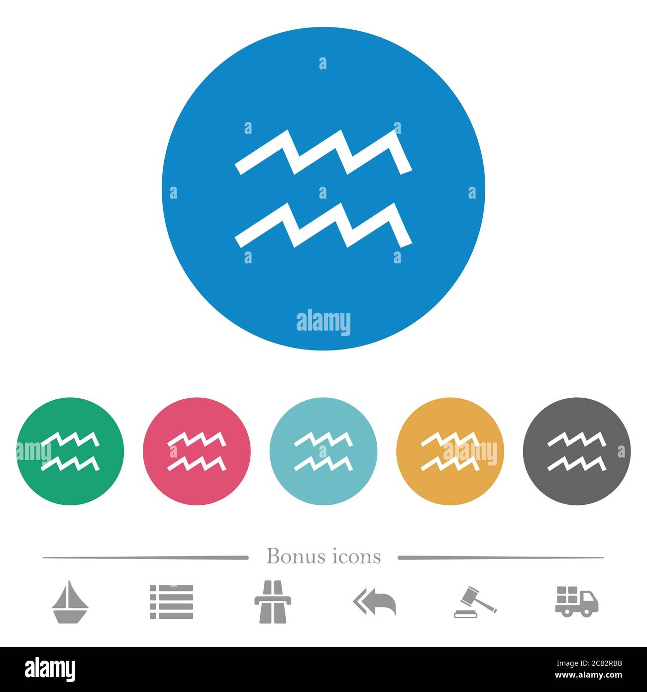 aquarius zodiac symbol flat white icons on round color backgrounds. 6 ...