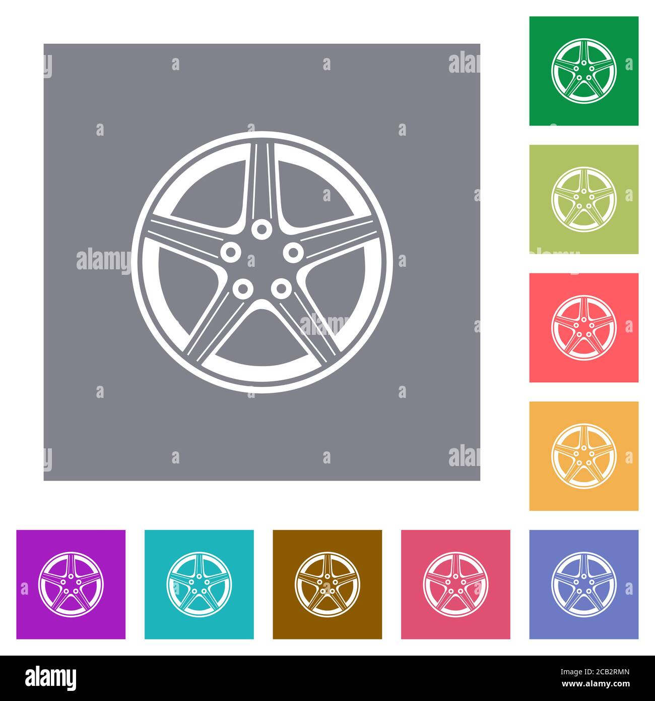 Alloy wheel flat icons on simple color square backgrounds Stock Vector ...