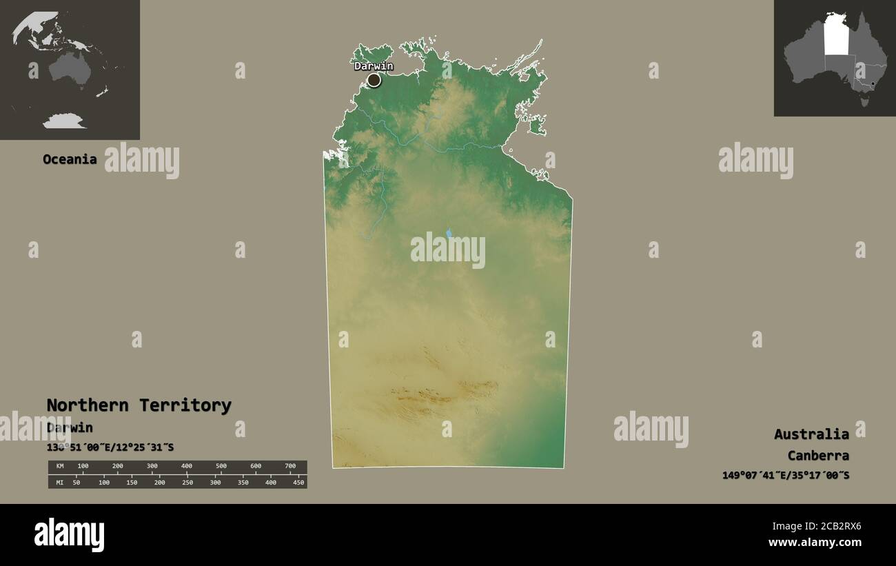 Shape of Northern Territory, territory of Australia, and its capital ...