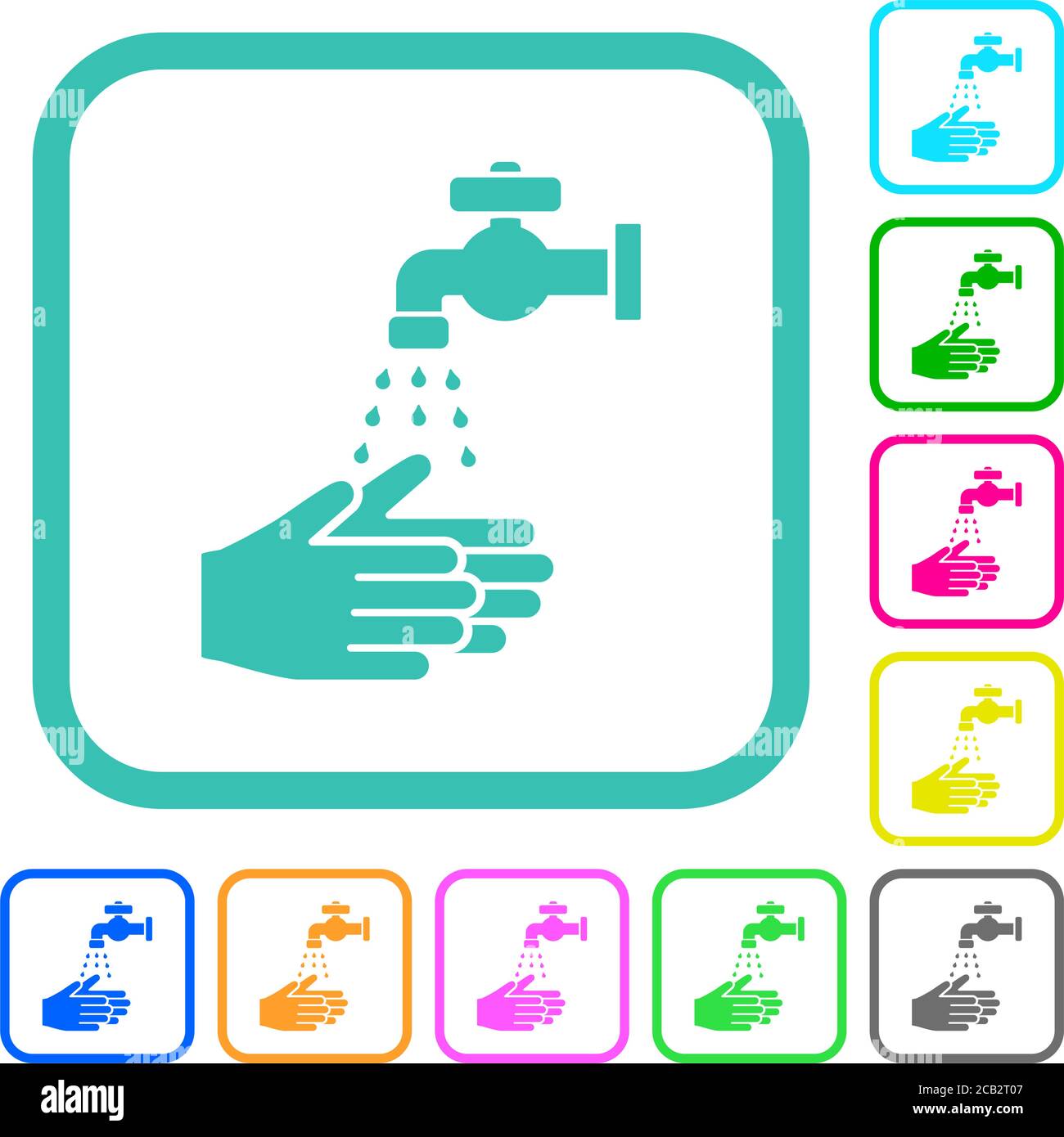 Hand washing vivid colored flat icons in curved borders on white ...