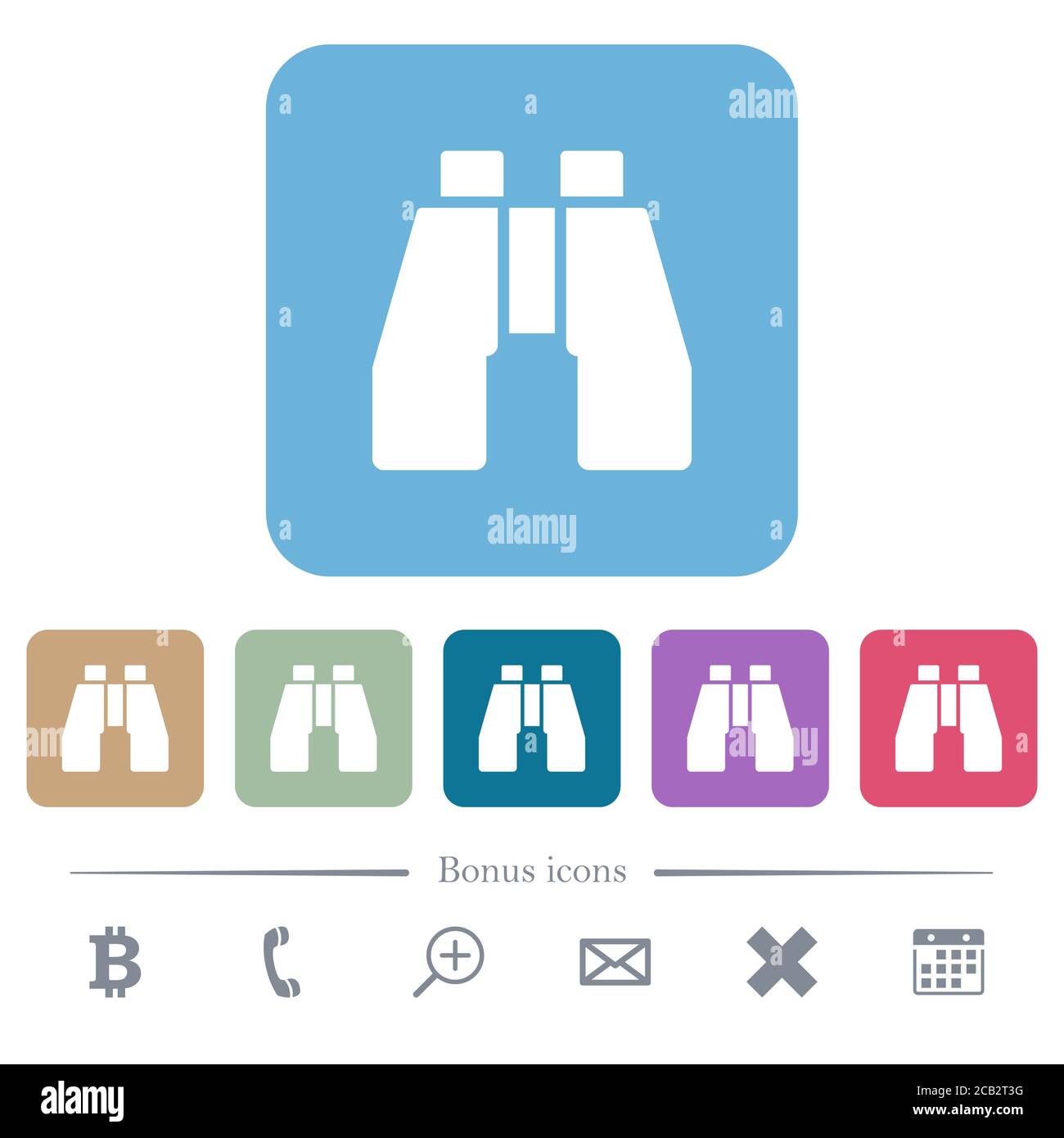 Binoculars white flat icons on color rounded square backgrounds. 6 ...