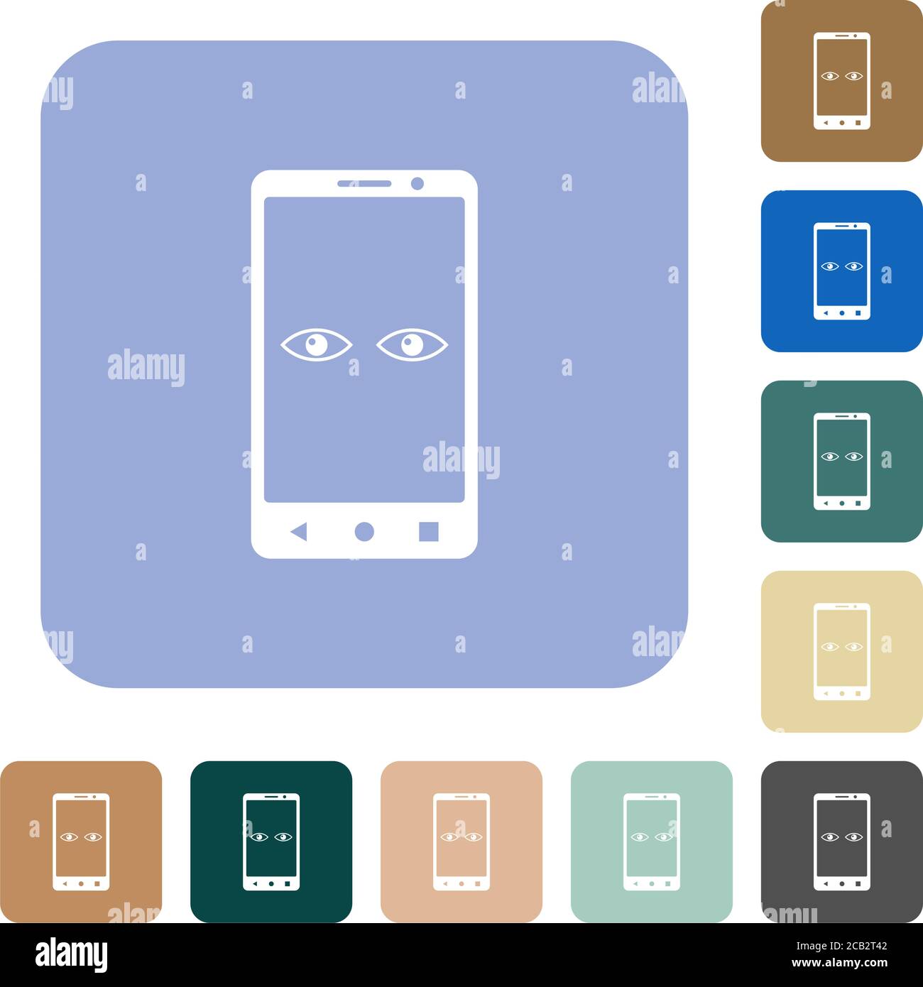 Mobile iris scanner white flat icons on color rounded square ...