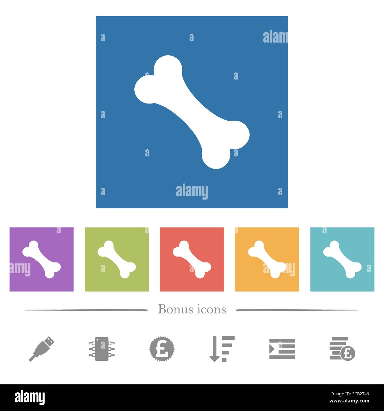 Single bone flat white icons in square backgrounds. 6 bonus icons ...