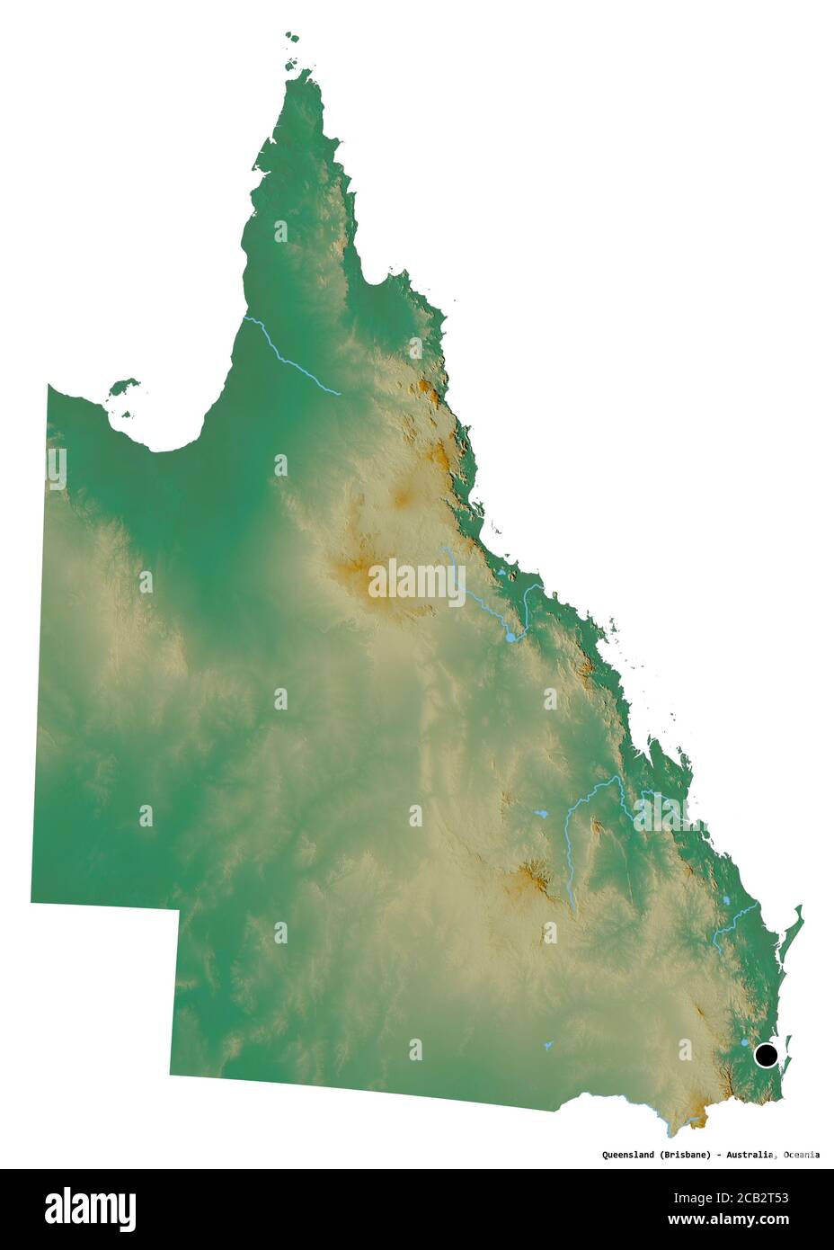 Shape of Queensland, state of Australia, with its capital isolated on ...