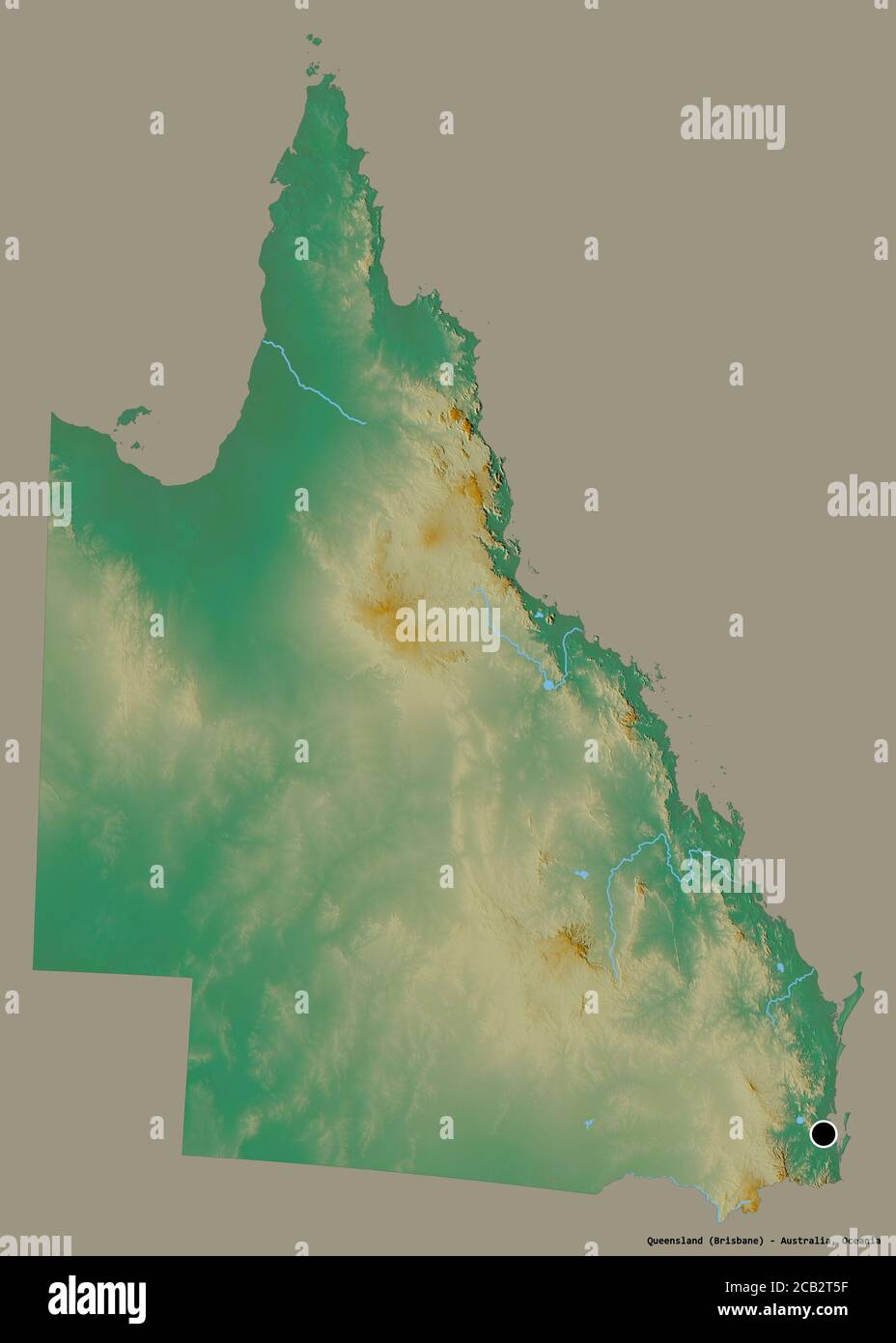Shape of Queensland, state of Australia, with its capital isolated on a ...