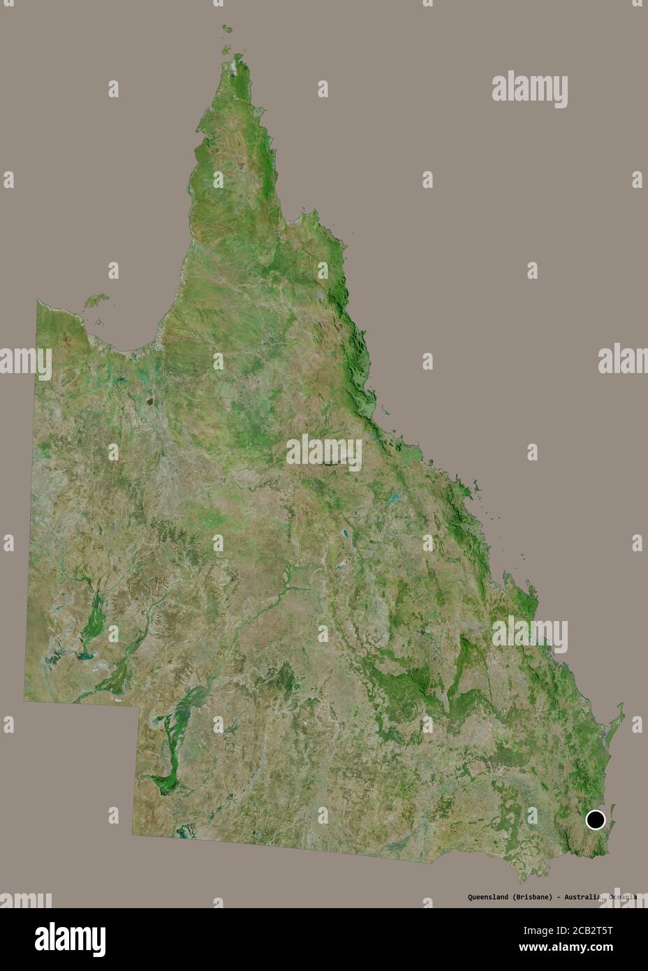 Shape of Queensland, state of Australia, with its capital isolated on a ...