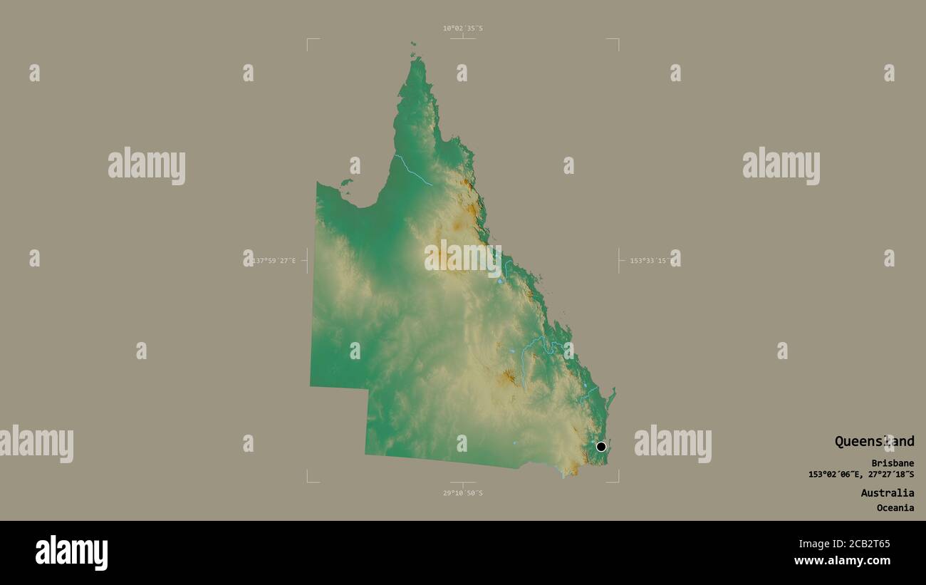 Area of Queensland, state of Australia, isolated on a solid background ...