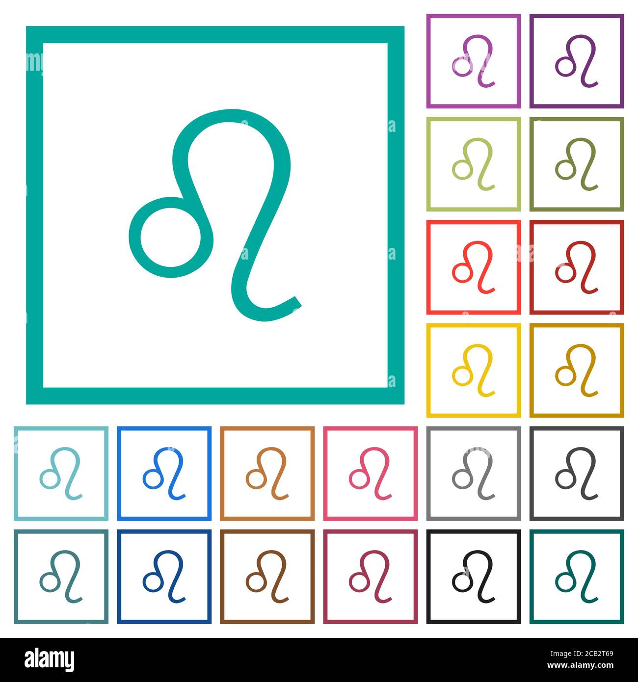 Leo zodiac symbol flat color icons with quadrant frames on white ...