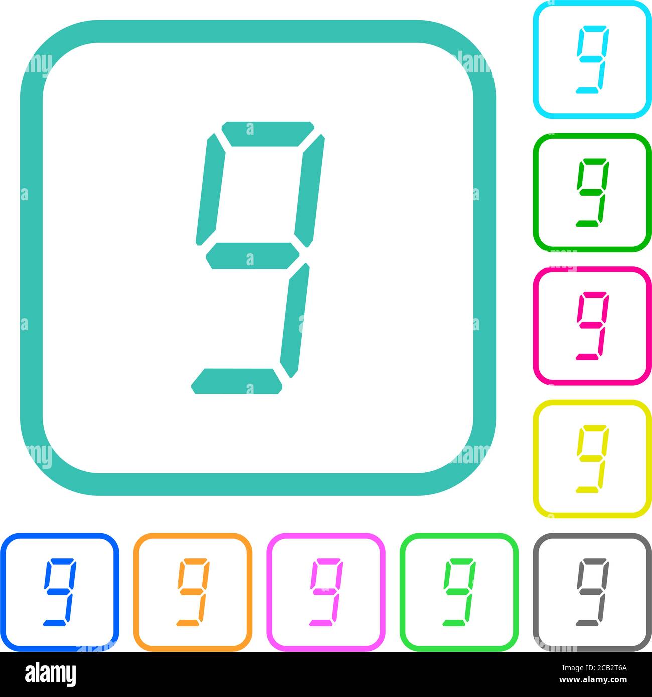 digital number nine of seven segment type vivid colored flat icons in ...