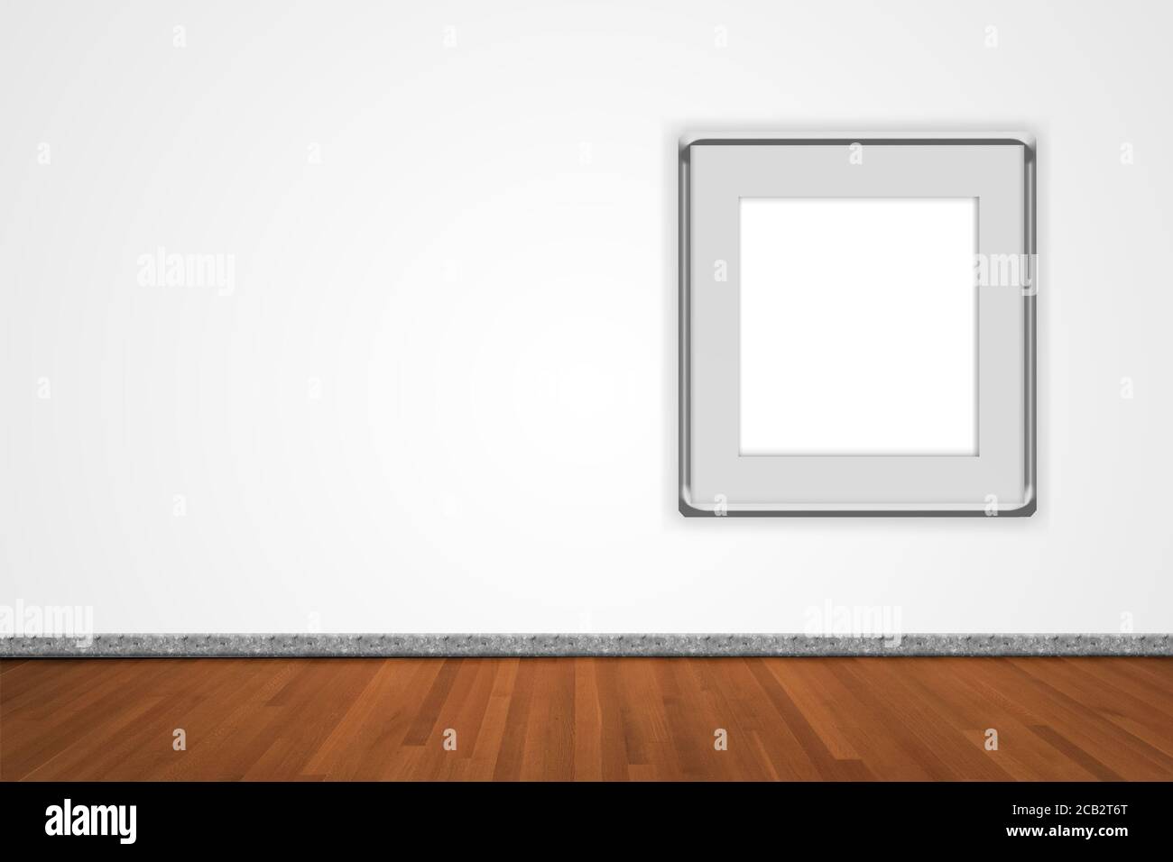 empty room with empty picture frame on right of room and emty copy ...