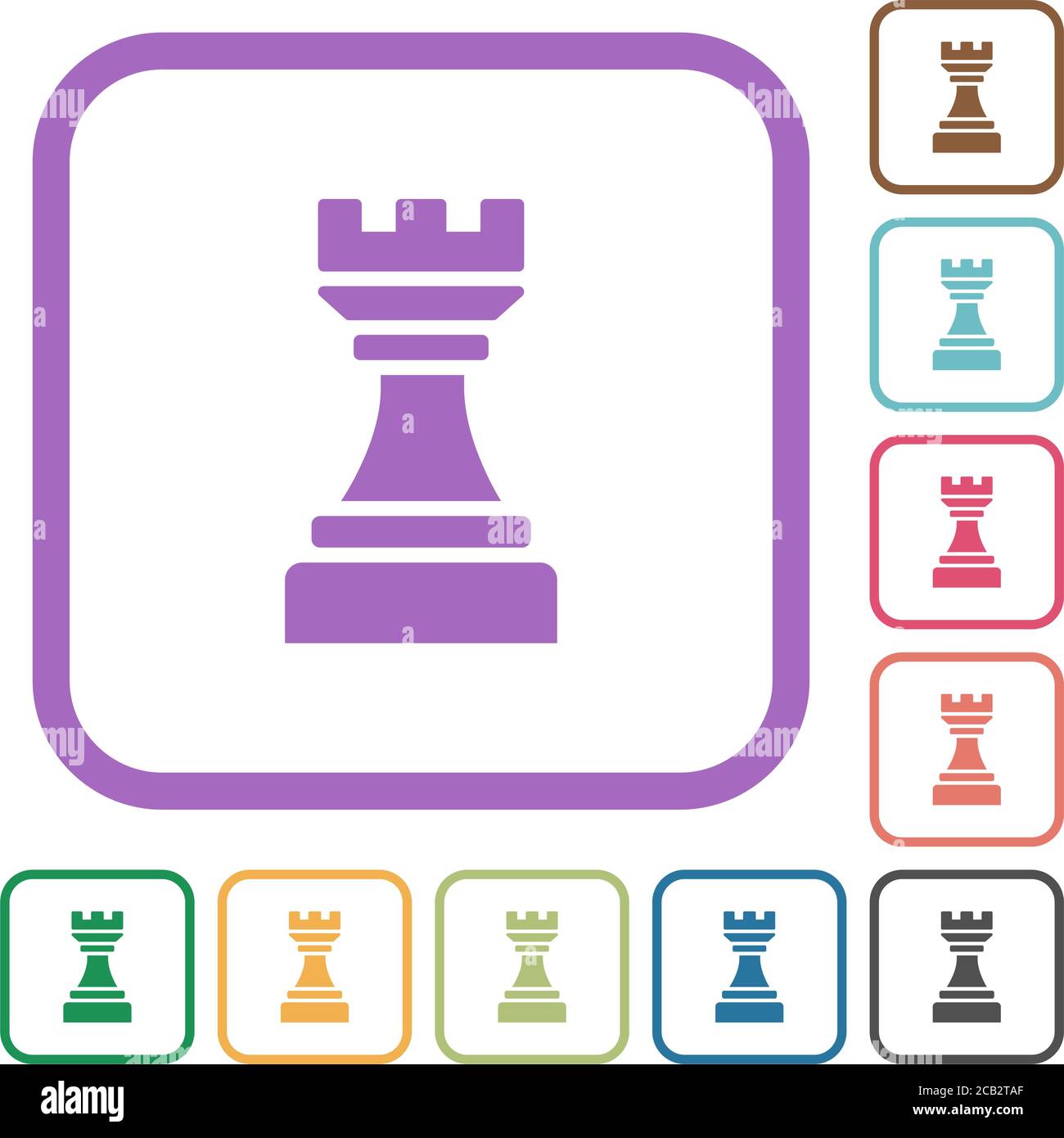Black chess rook simple icons in color rounded square frames on white ...