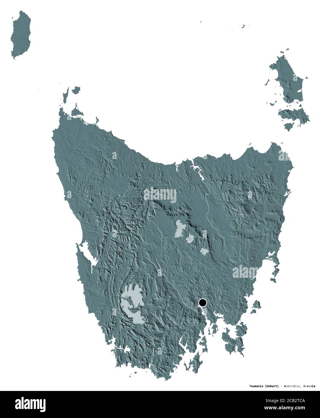 Shape of Tasmania, state of Australia, with its capital isolated on ...