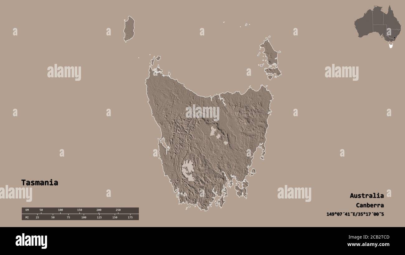 Shape of Tasmania, state of Australia, with its capital isolated on ...