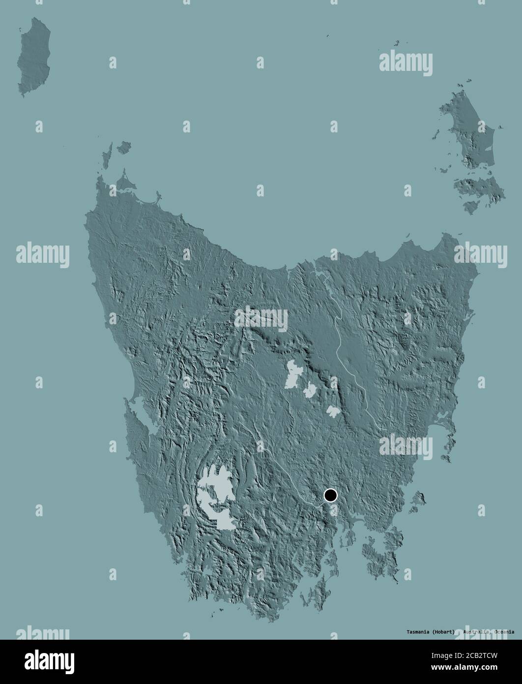 Shape of Tasmania, state of Australia, with its capital isolated on a ...