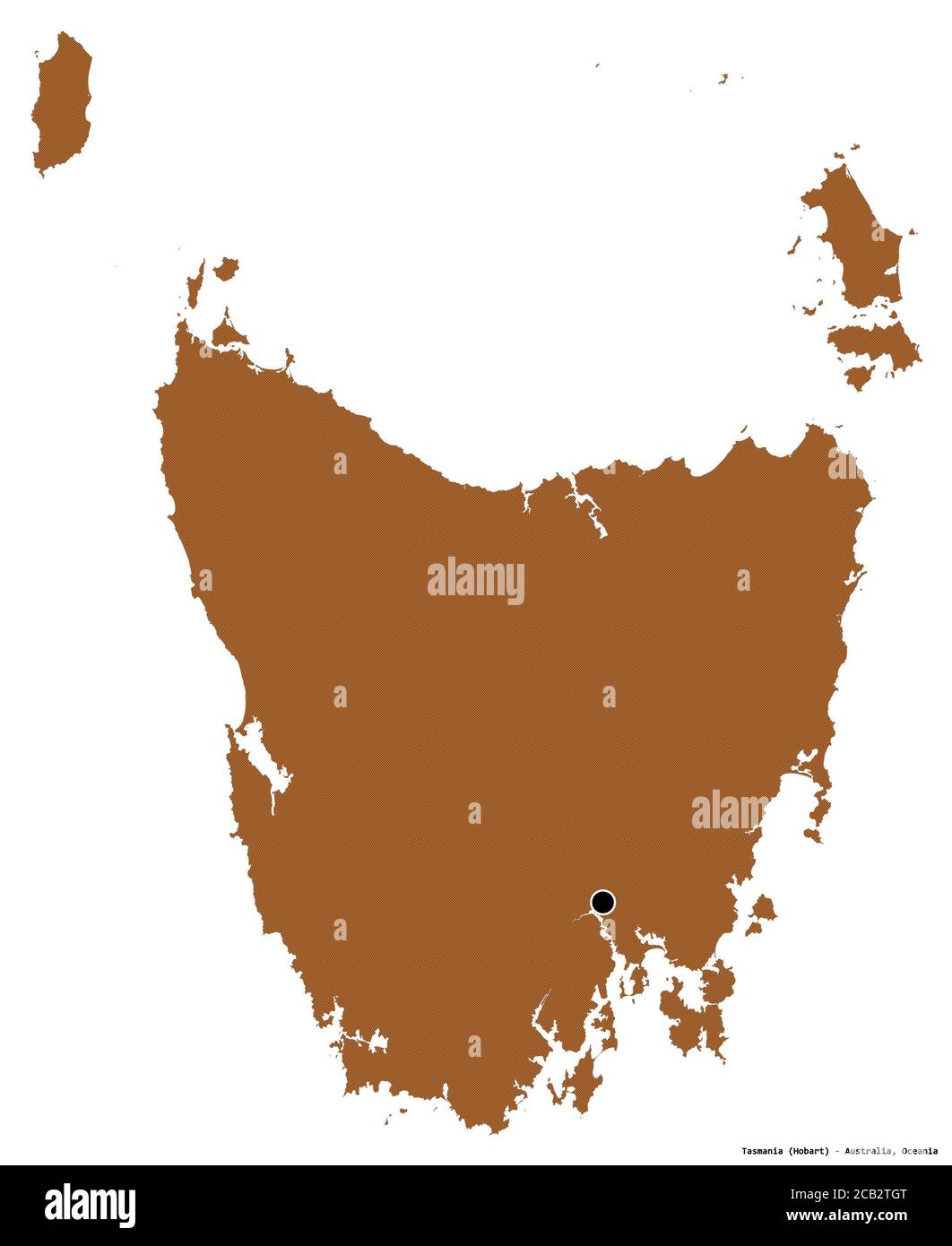 Shape of Tasmania, state of Australia, with its capital isolated on ...