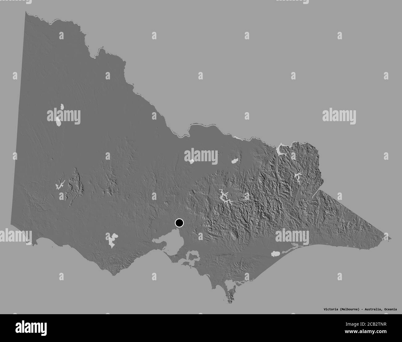 Shape of Victoria, state of Australia, with its capital isolated on a ...