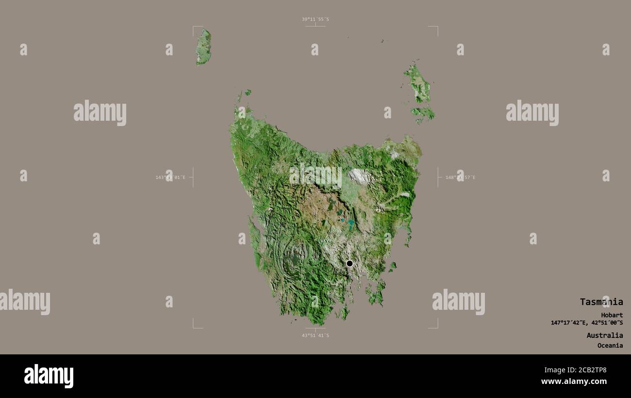 Area of Tasmania, state of Australia, isolated on a solid background in ...