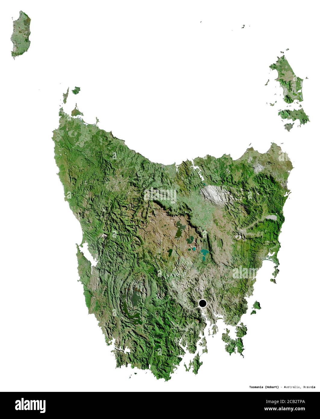 Shape of Tasmania, state of Australia, with its capital isolated on ...