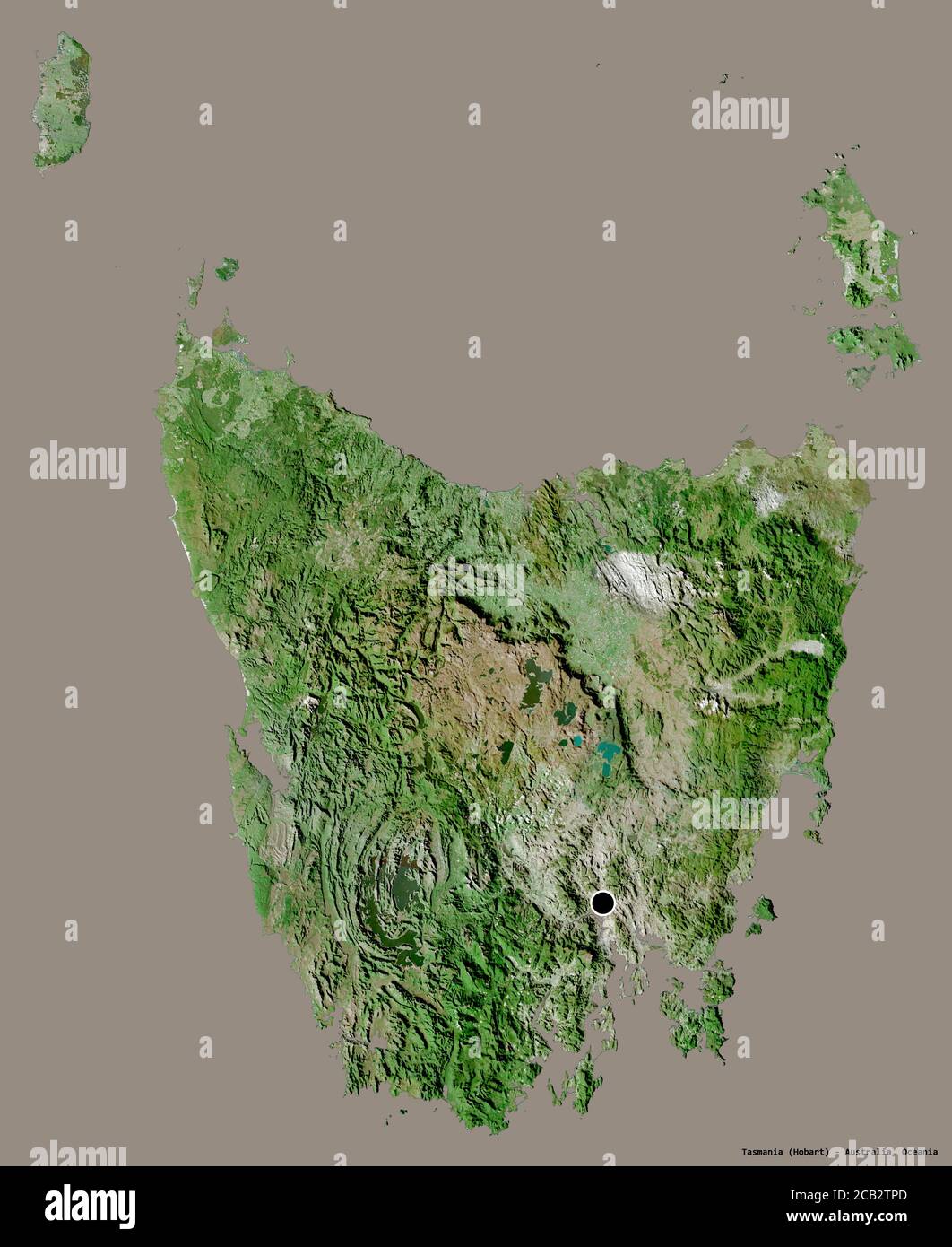 Shape of Tasmania, state of Australia, with its capital isolated on a ...