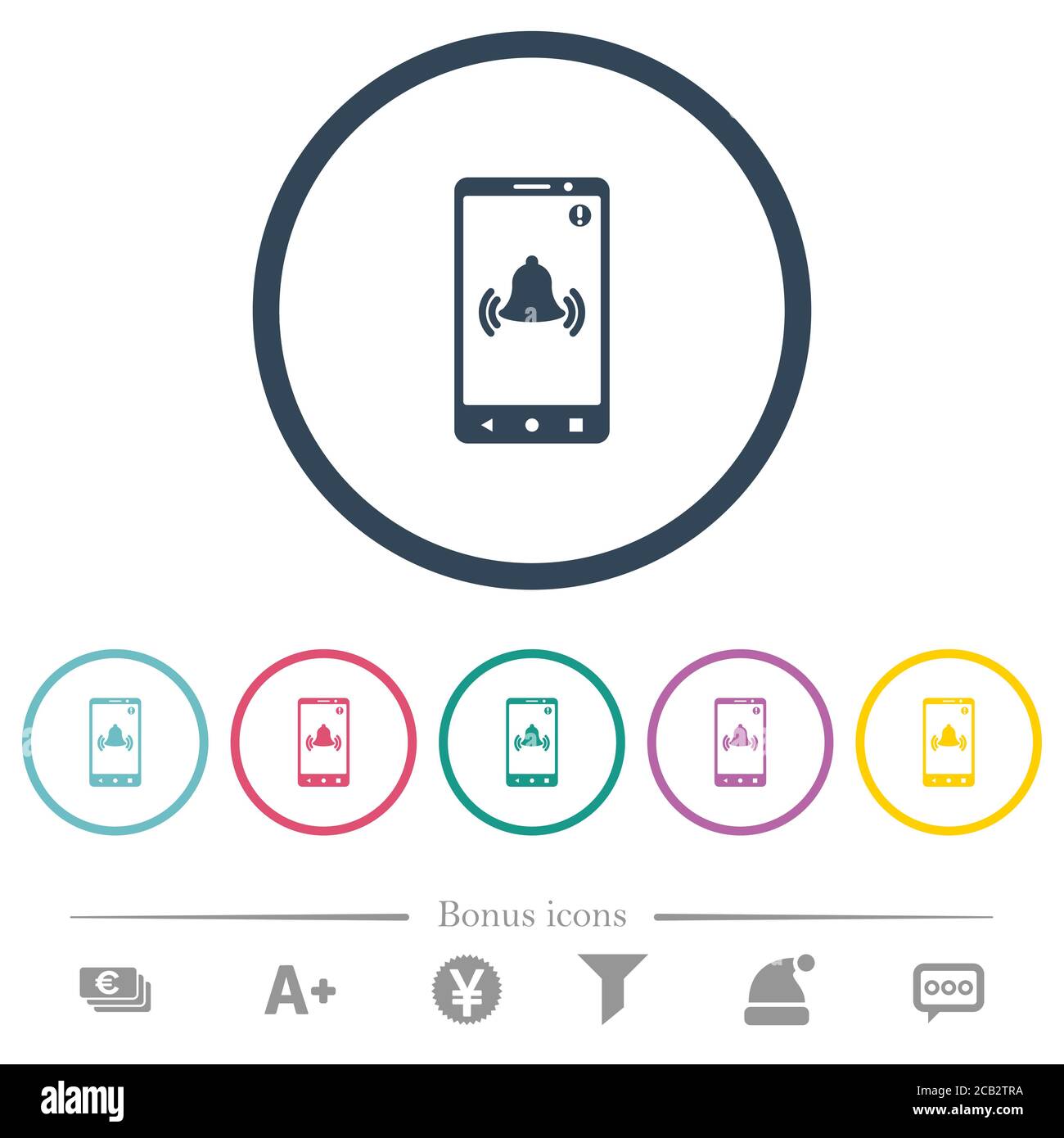 Mobile push notification flat color icons in round outlines. 6 bonus ...