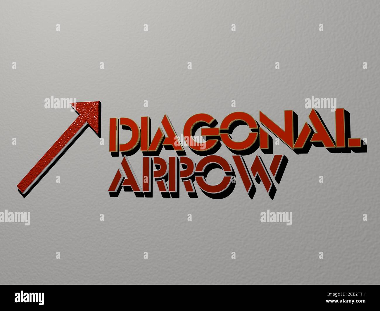 diagonal arrow icon and text on the wall. 3D illustration. background ...