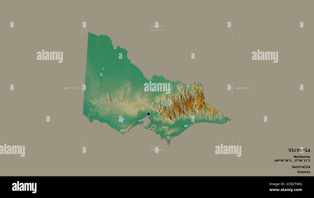 Area of Victoria, state of Australia, isolated on a solid background in ...