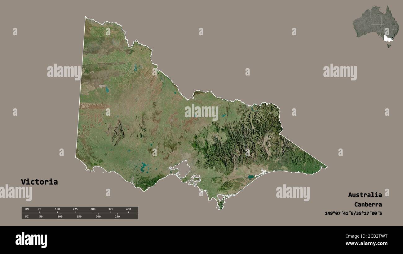 Shape of Victoria, state of Australia, with its capital isolated on ...