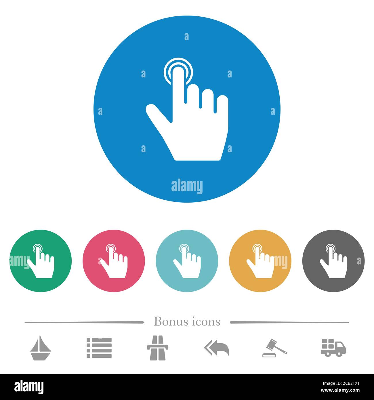 right handed clicking gesture flat white icons on round color ...