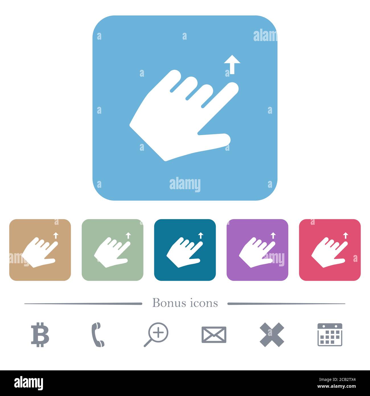 Left handed move up gesture white flat icons on color rounded square ...